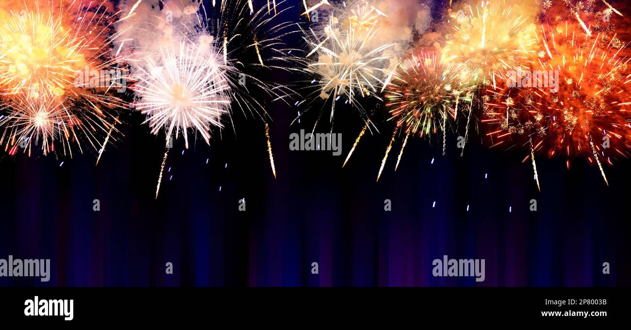 Beautiful bright firework lighting up night sky. Banner design Stock ...