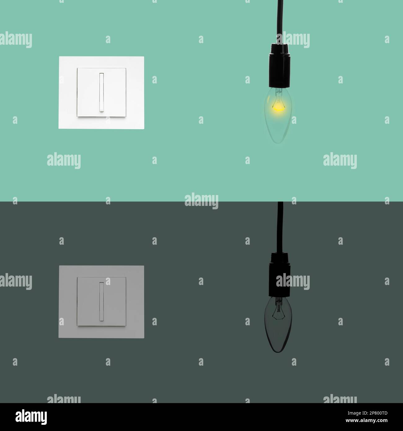 Turned ON and OFF light switches and bulbs, collage Stock Photo - Alamy