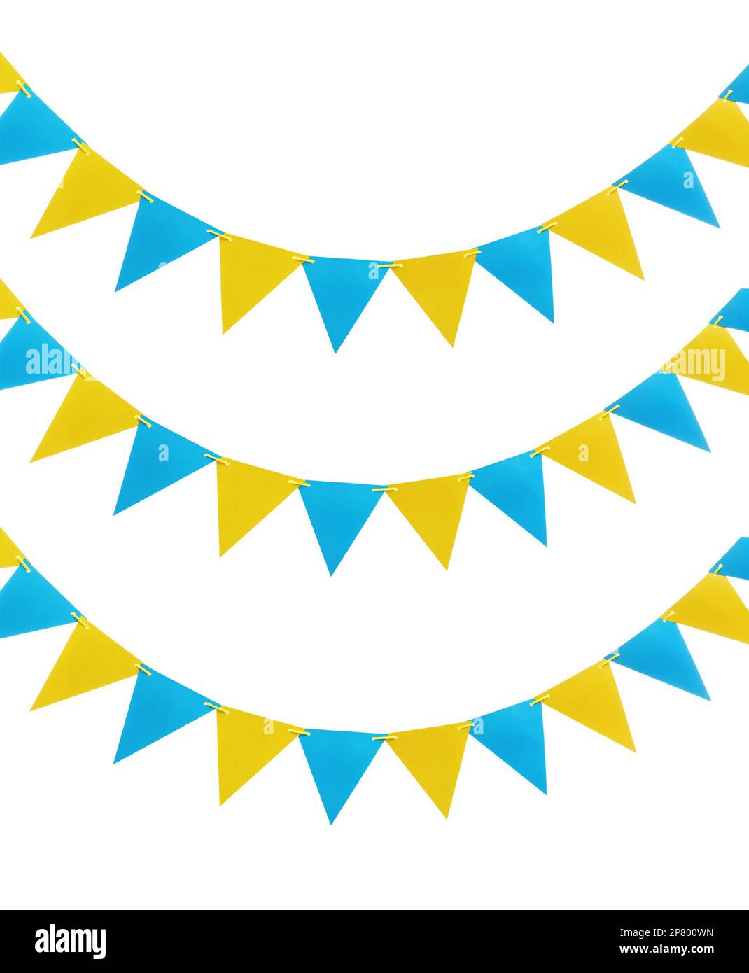 Yellow and blue triangular bunting flags on white background. Festive ...