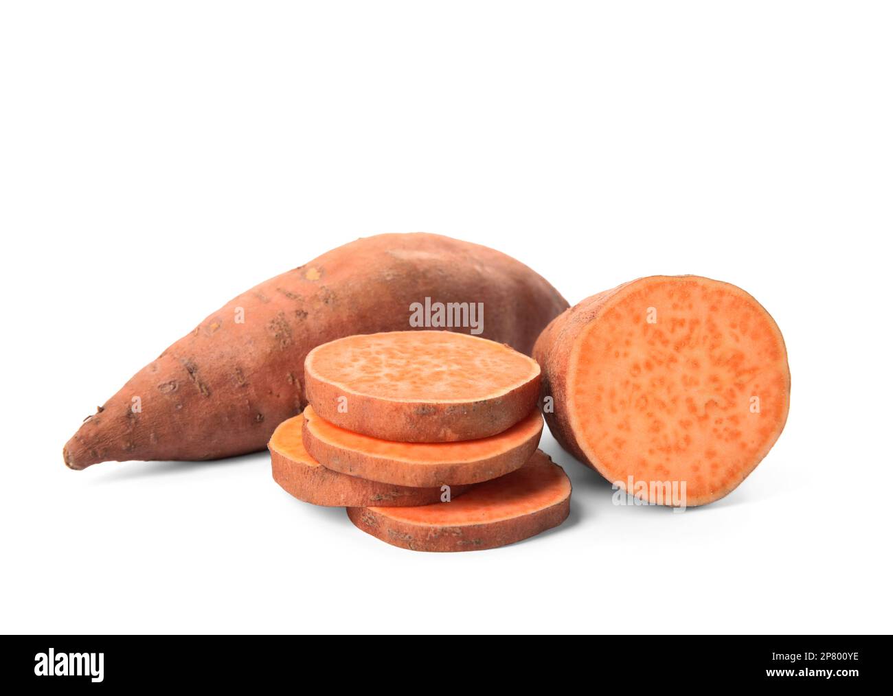 Whole and cut ripe sweet potatoes on white background Stock Photo - Alamy