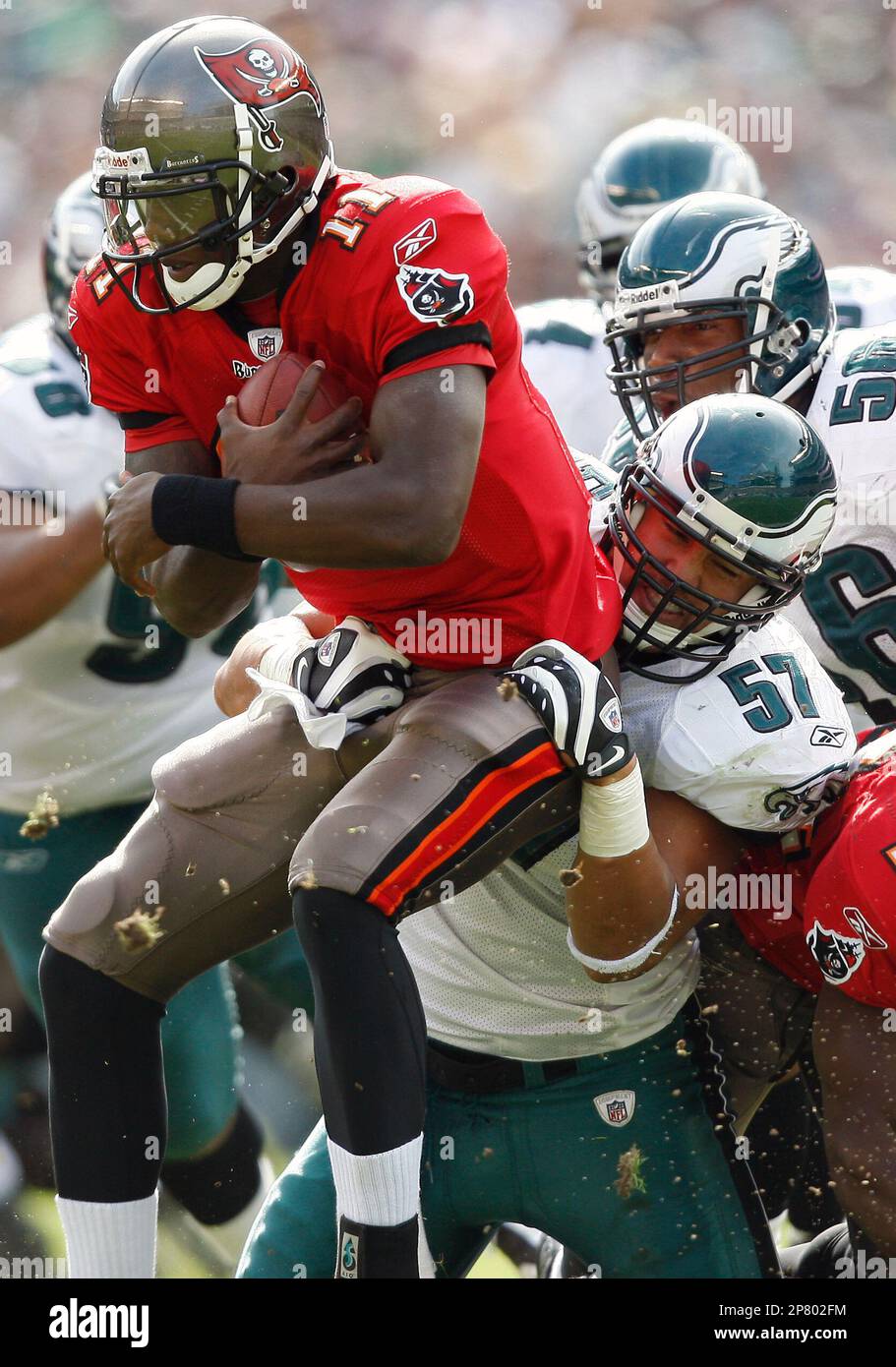 Tampa Bay Buccaneers quarterback Josh Johnson (11) is sacked by ...