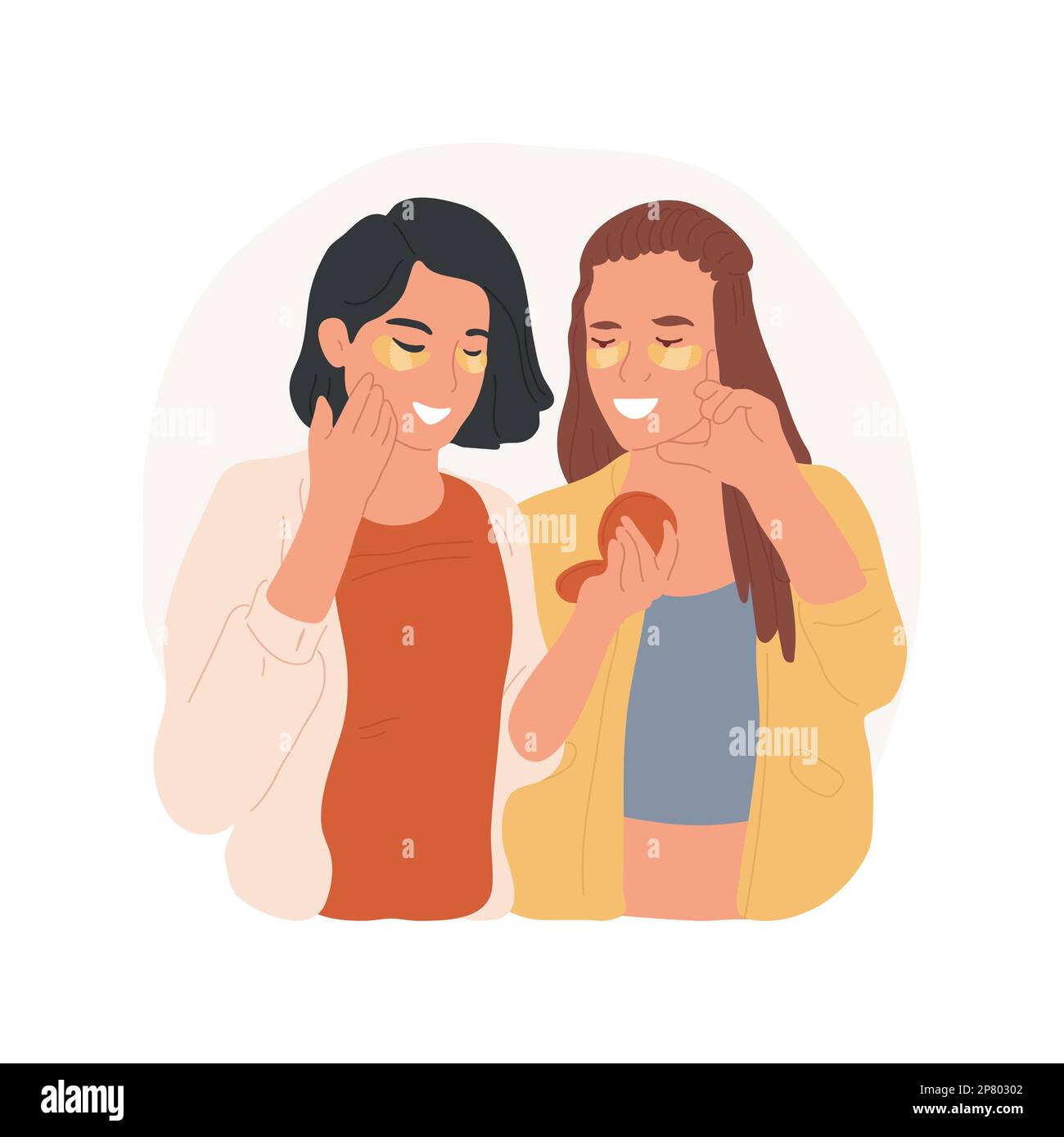Applying patches isolated cartoon vector illustration. Teenager girls ...