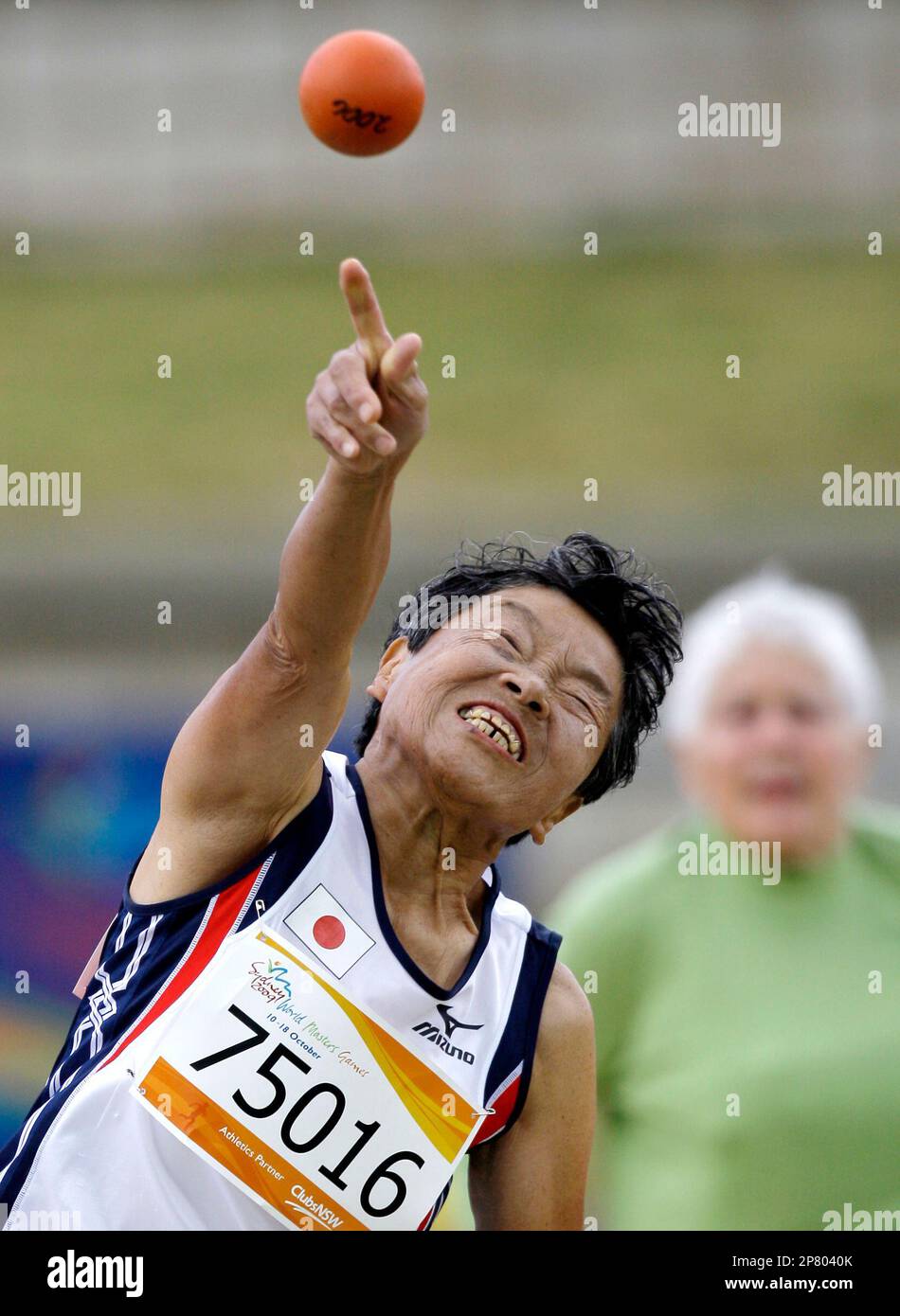 Japan's Fumiko Yamaguchi, 77, competes in the women's shot put during ...