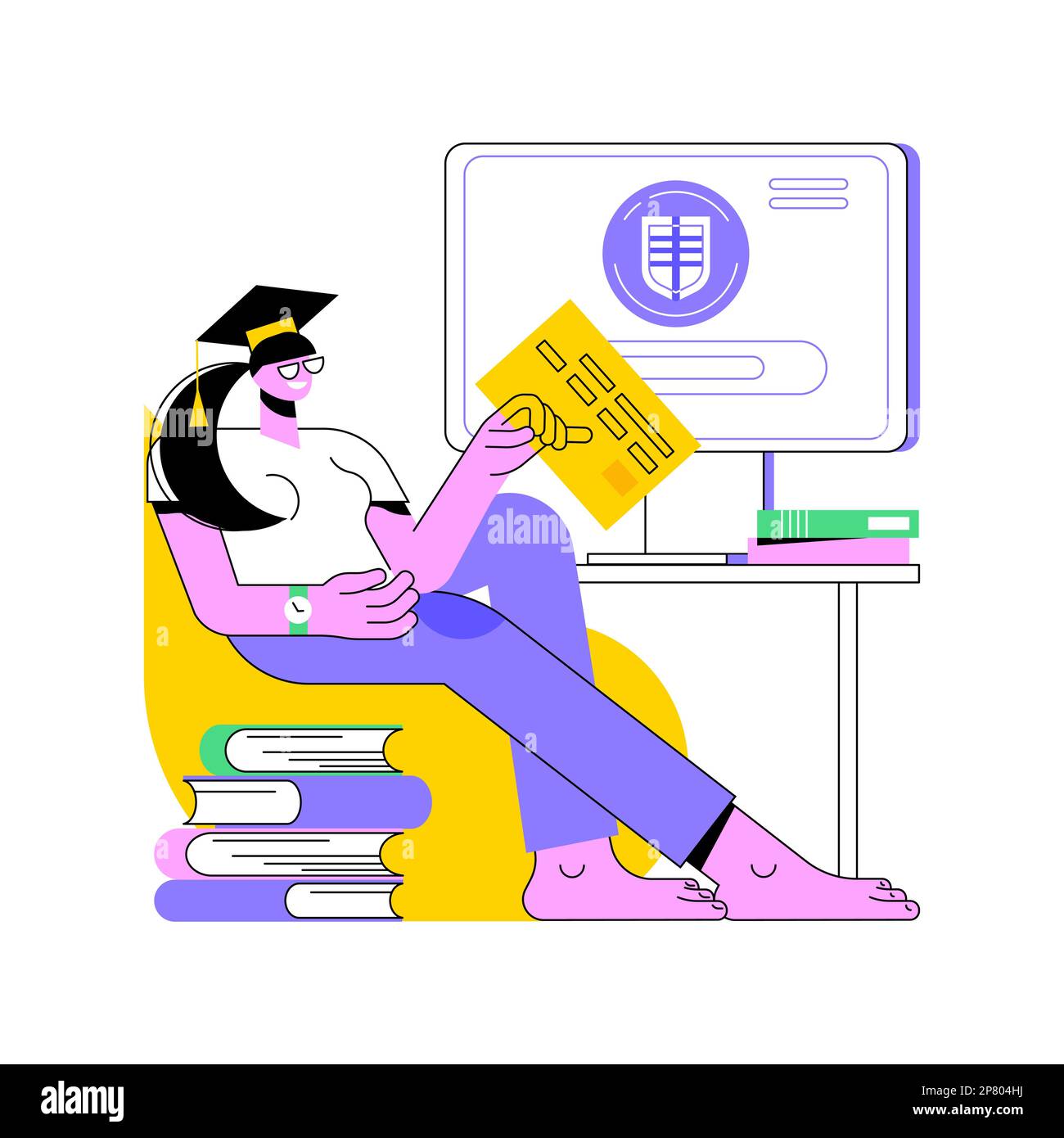 Pay application fee isolated cartoon vector illustrations. Young girl ...