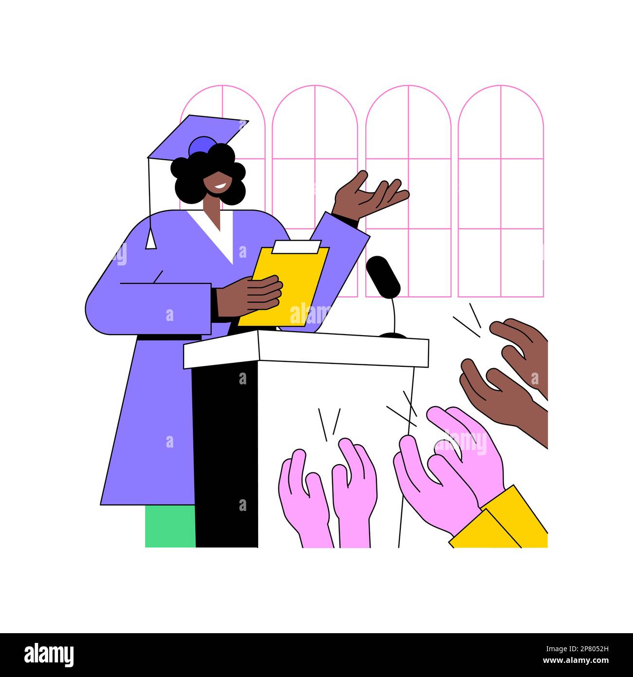 Graduation speech isolated cartoon vector illustrations. Graduate girl ...