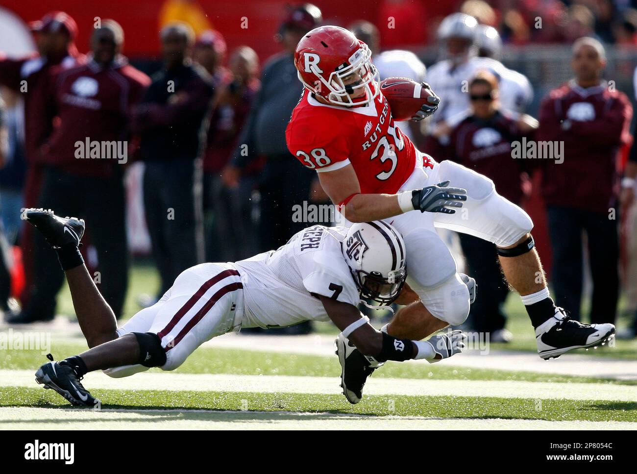 Texas Southern defensive back Robert Joseph (7) tackles Rutgers running ...