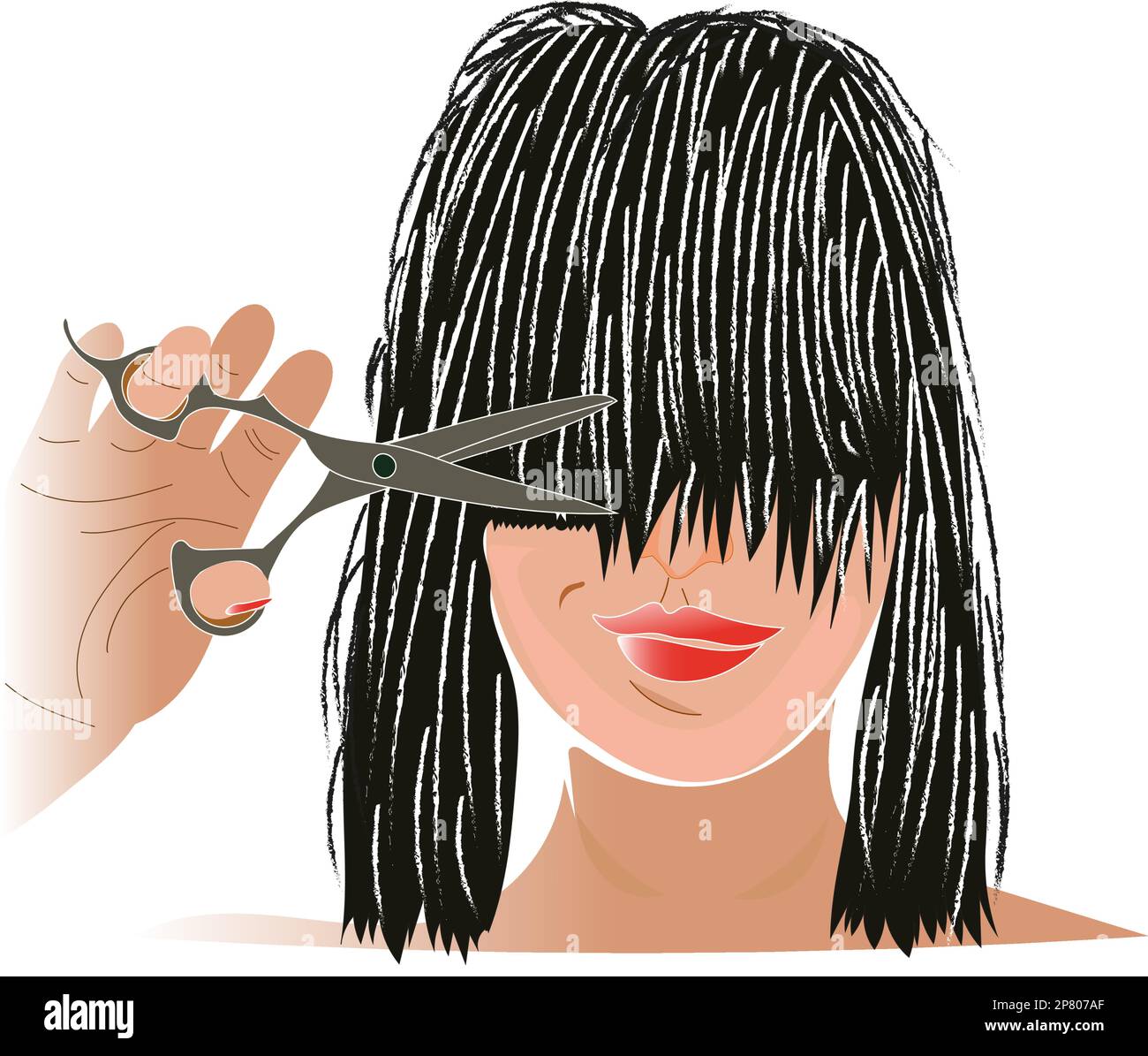 girl cuts her long hair with scissors Stock Vector Image & Art - Alamy