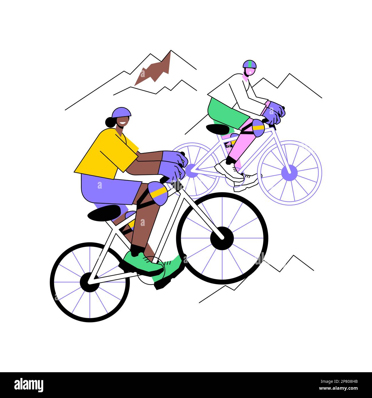 Mountain bike isolated cartoon vector illustrations. Tourists ride ...