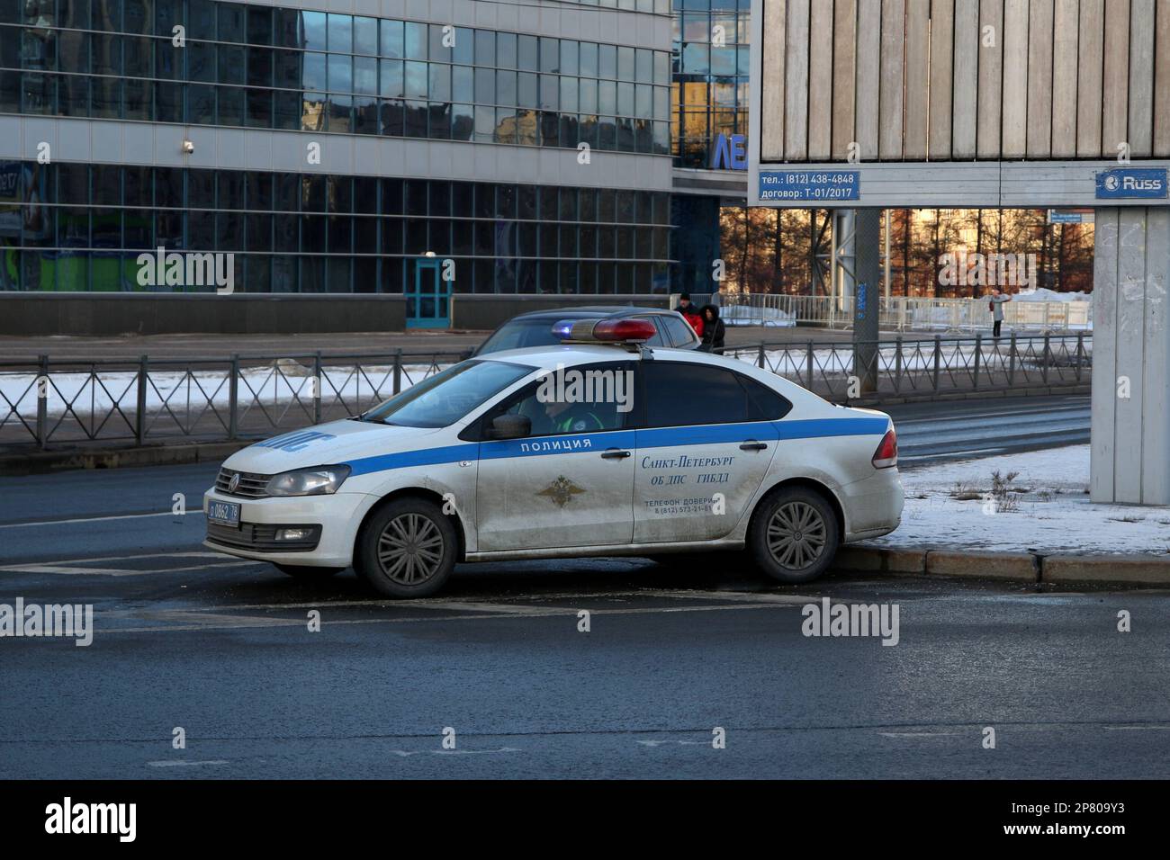 Russian Federation. Saint Petersburg. Police car on the roadway ...