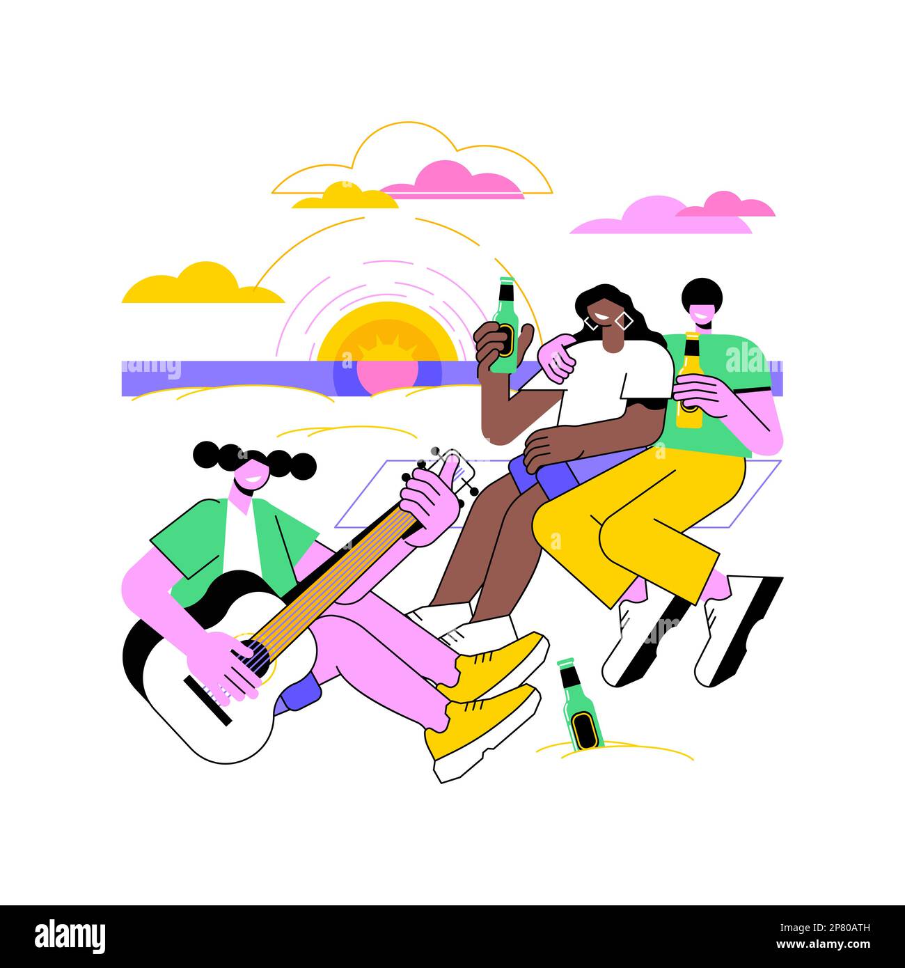 Sunset time isolated cartoon vector illustrations. Group of young ...