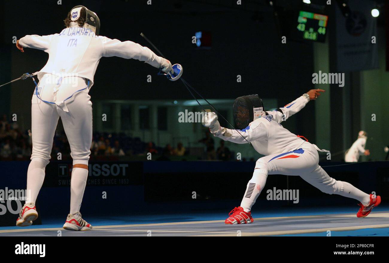 Bianca Del Carretto of Italy, left, and Laura Flessel-Colovic of France ...