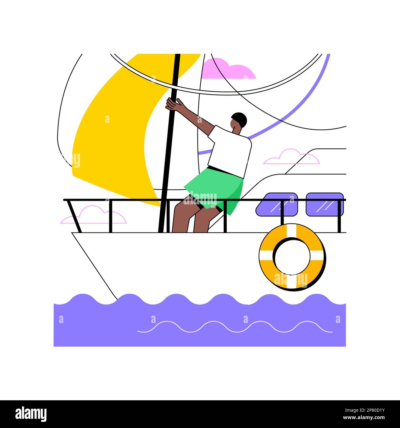 Yacht sailing isolated cartoon vector illustrations. Sporty man doing ...