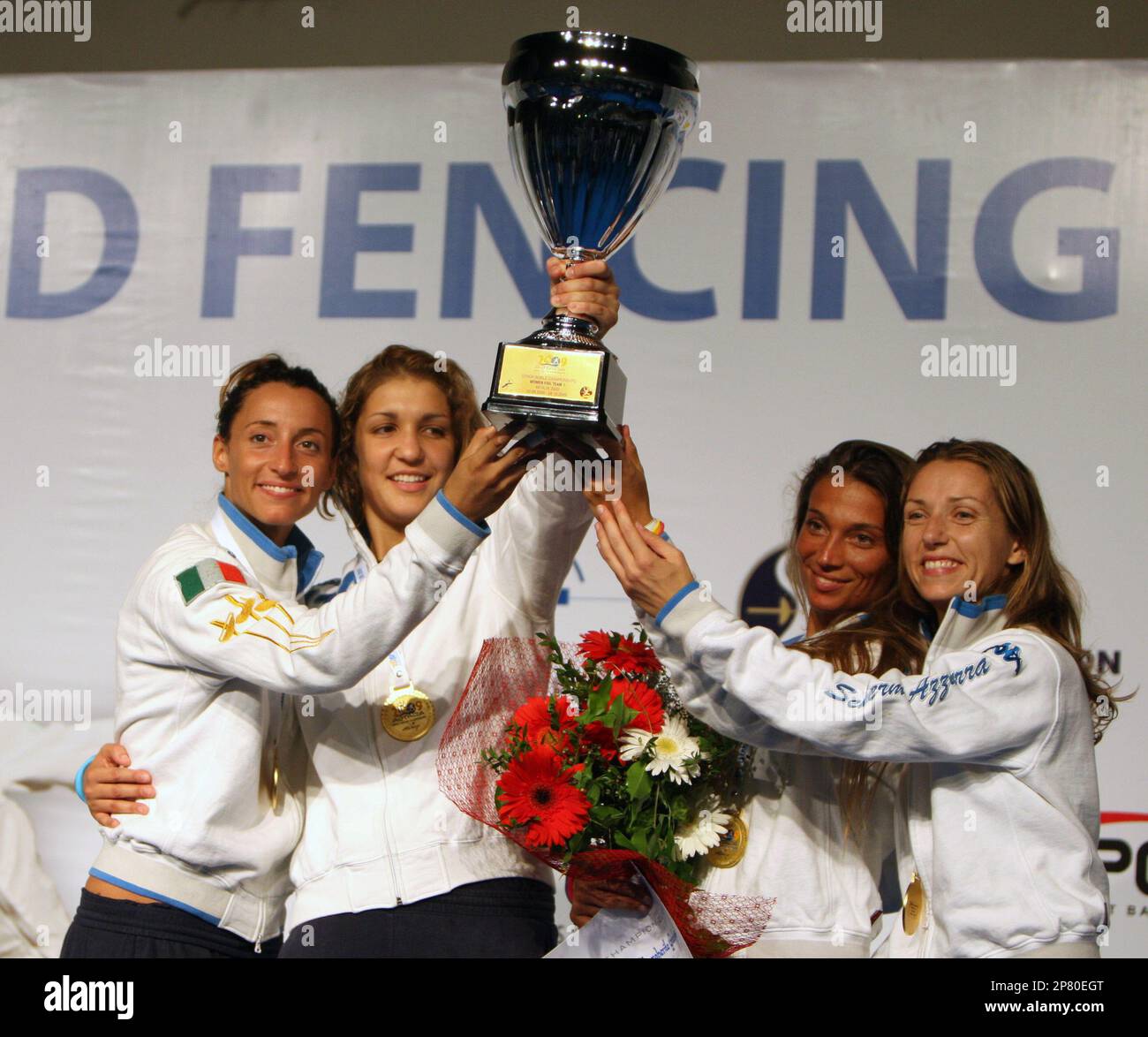 Gold medalist Italian team during the medal ceremony at the Fencing ...