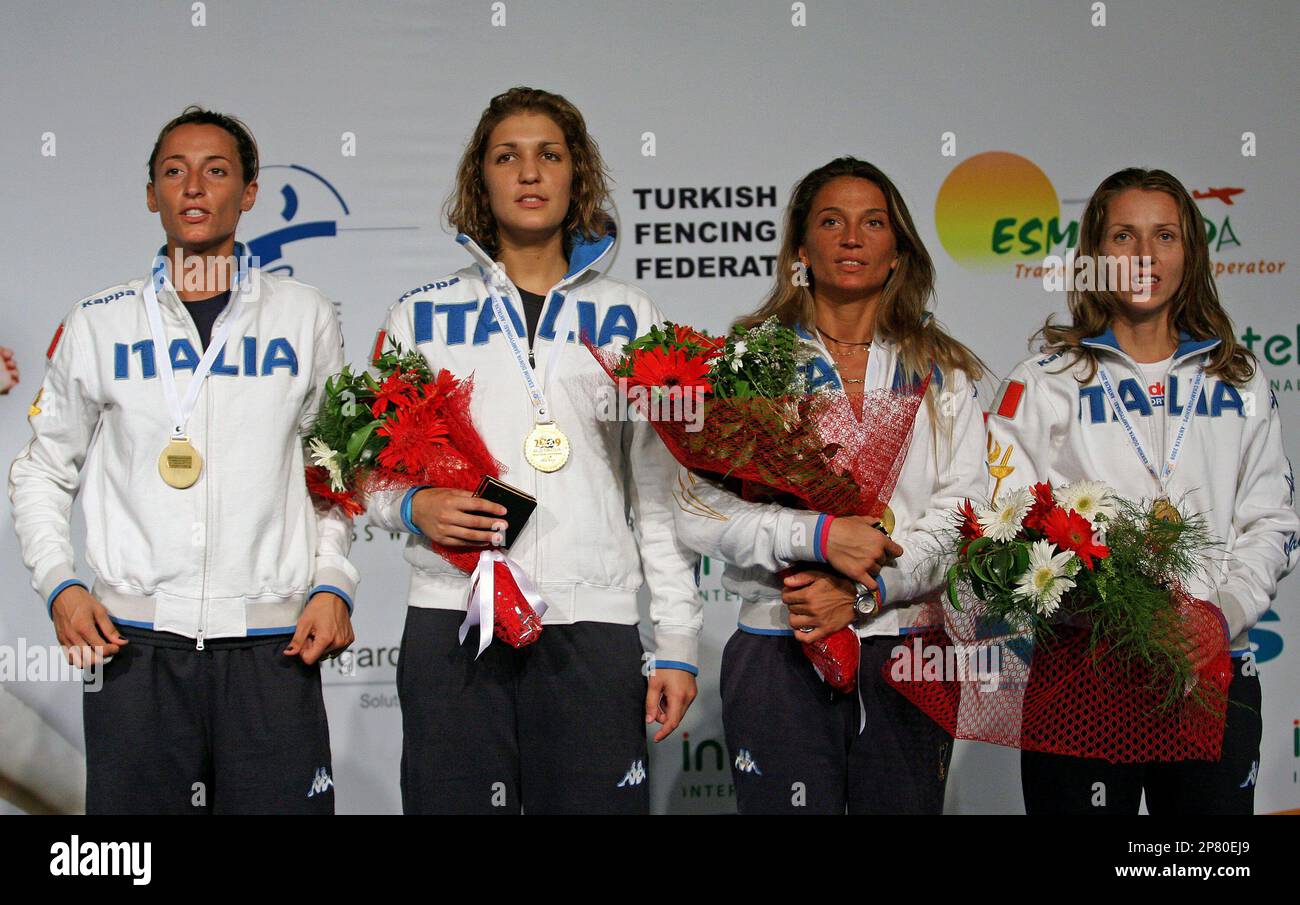 Gold medalist Italian team during the medal ceremony at the Fencing ...