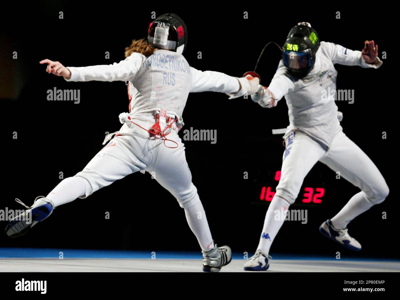 Larisa Korobeinikova of Russia, left, and Elisa Di Francesca of Italy ...