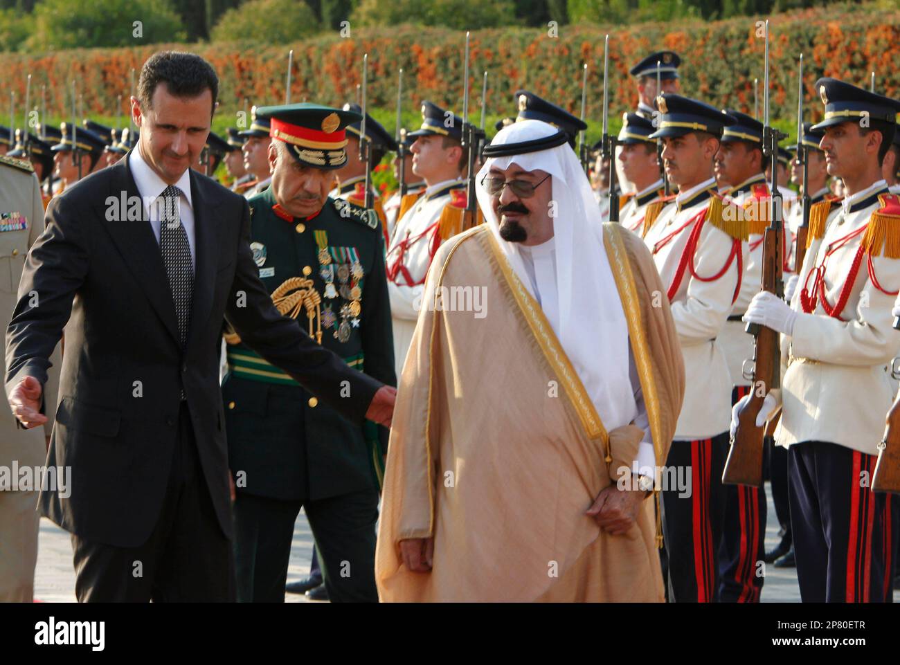 Saudi Arabia's King Abdullah bin Abdul Aziz al-Saud, right, is welcomed ...