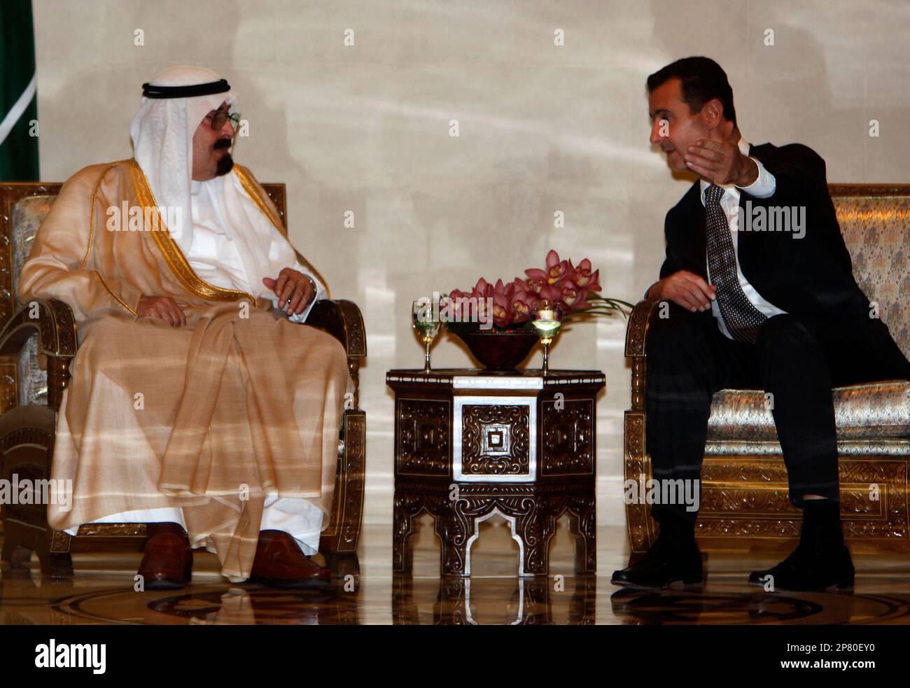 Saudi Arabia's King Abdullah bin Abdul Aziz al-Saud, left, meets with ...