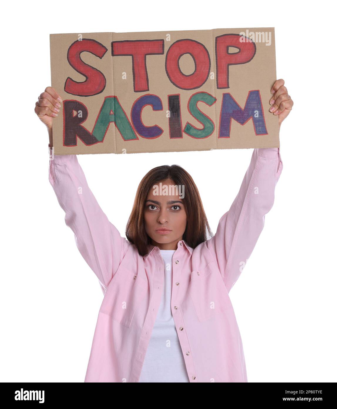 Woman phrase stop racism hi-res stock photography and images - Alamy