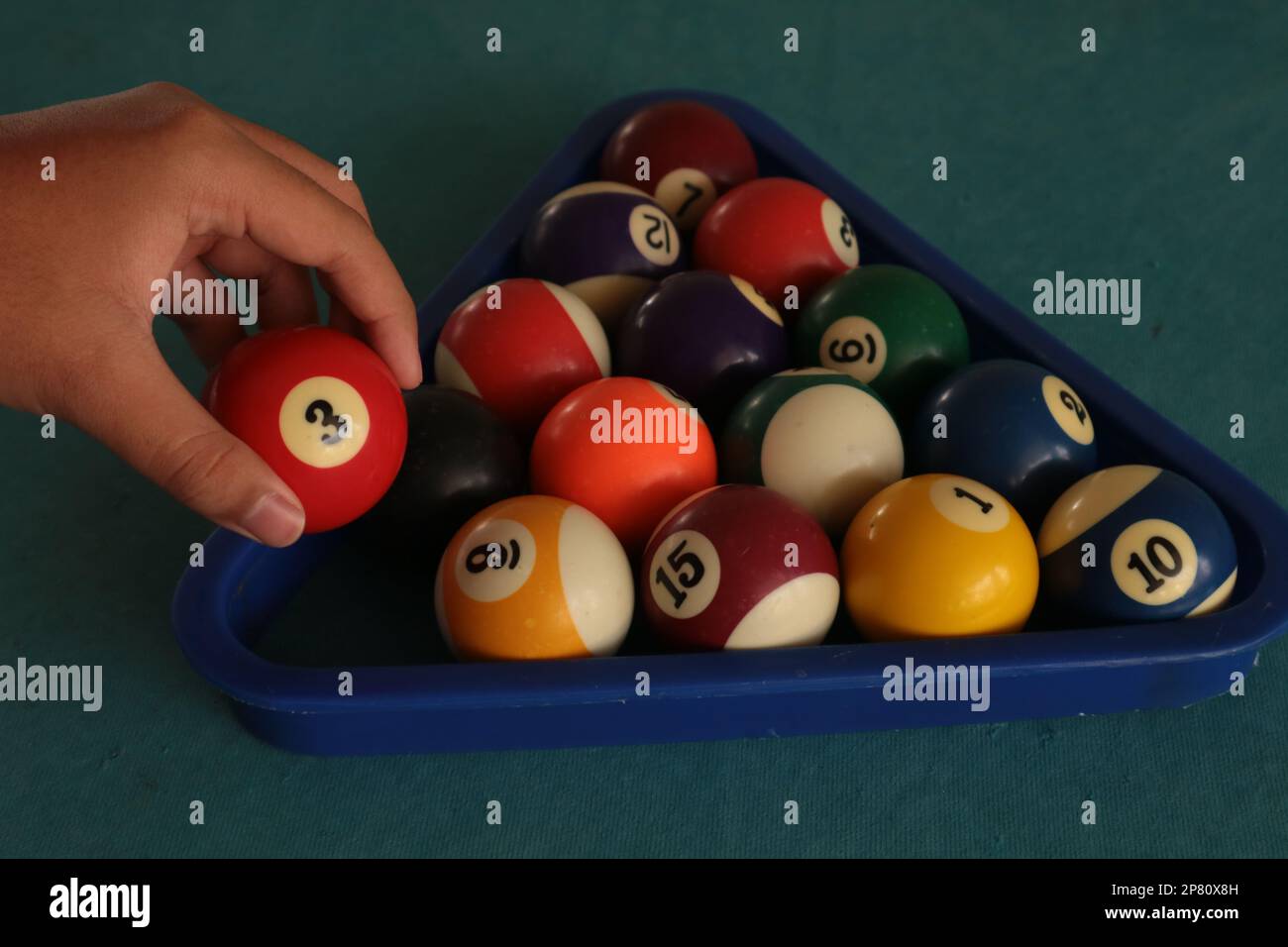 Top view billiard balls. Billiards sports game on a green table. Active ...