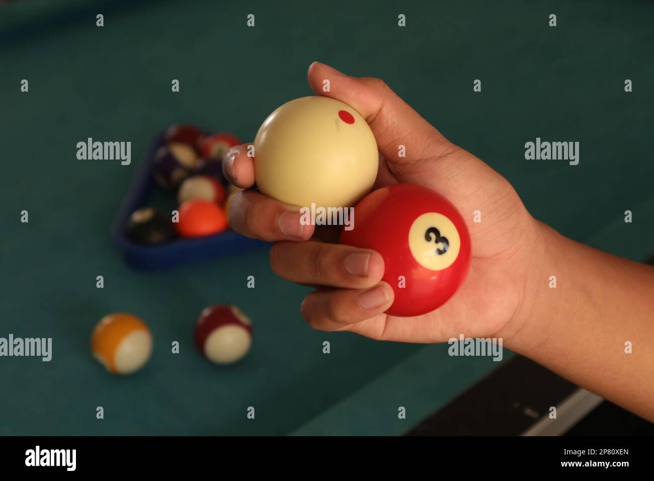 Top view billiard balls. Billiards sports game on a green table. Active ...