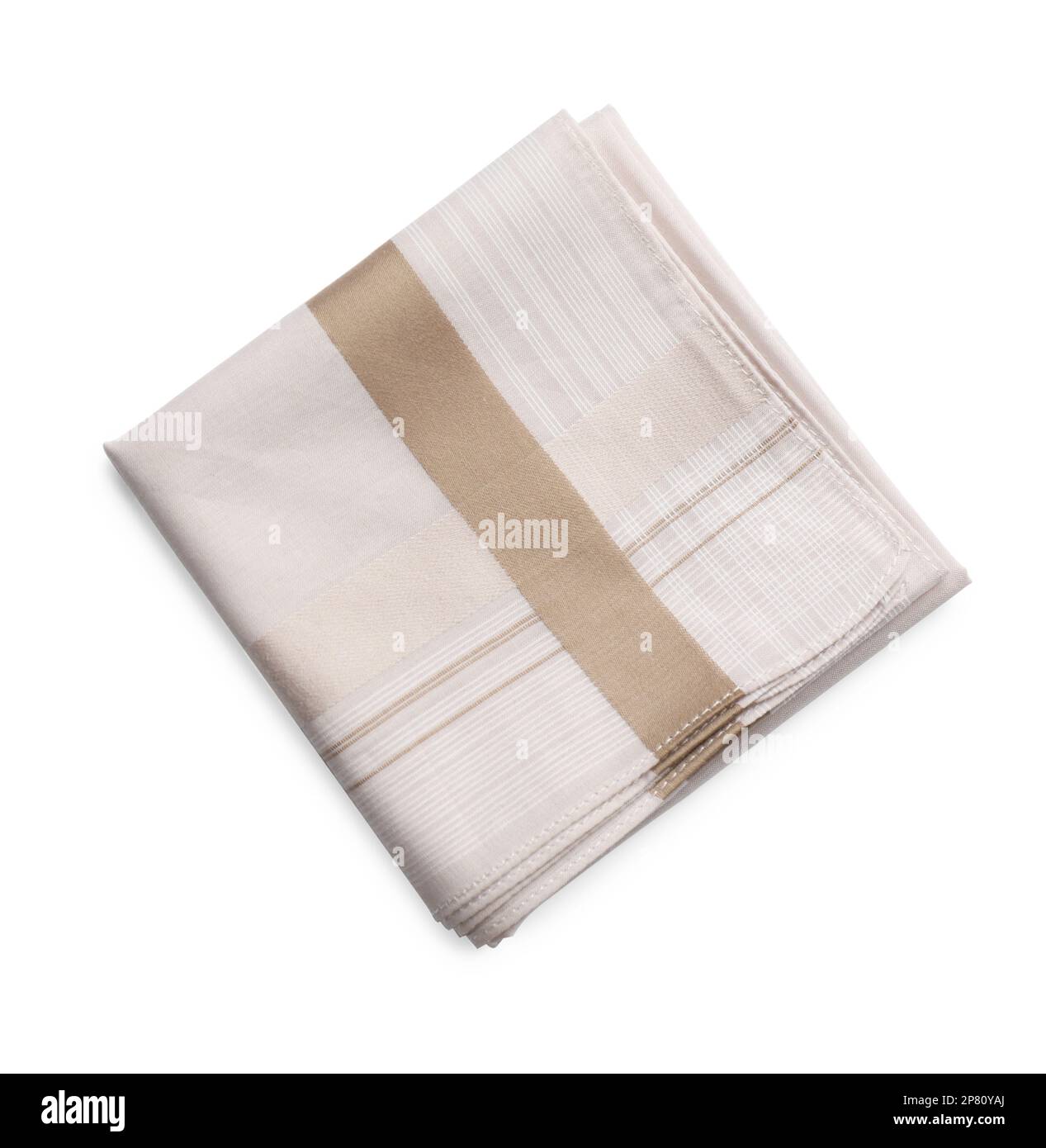 Stylish handkerchief on white background, top view. Space for text ...