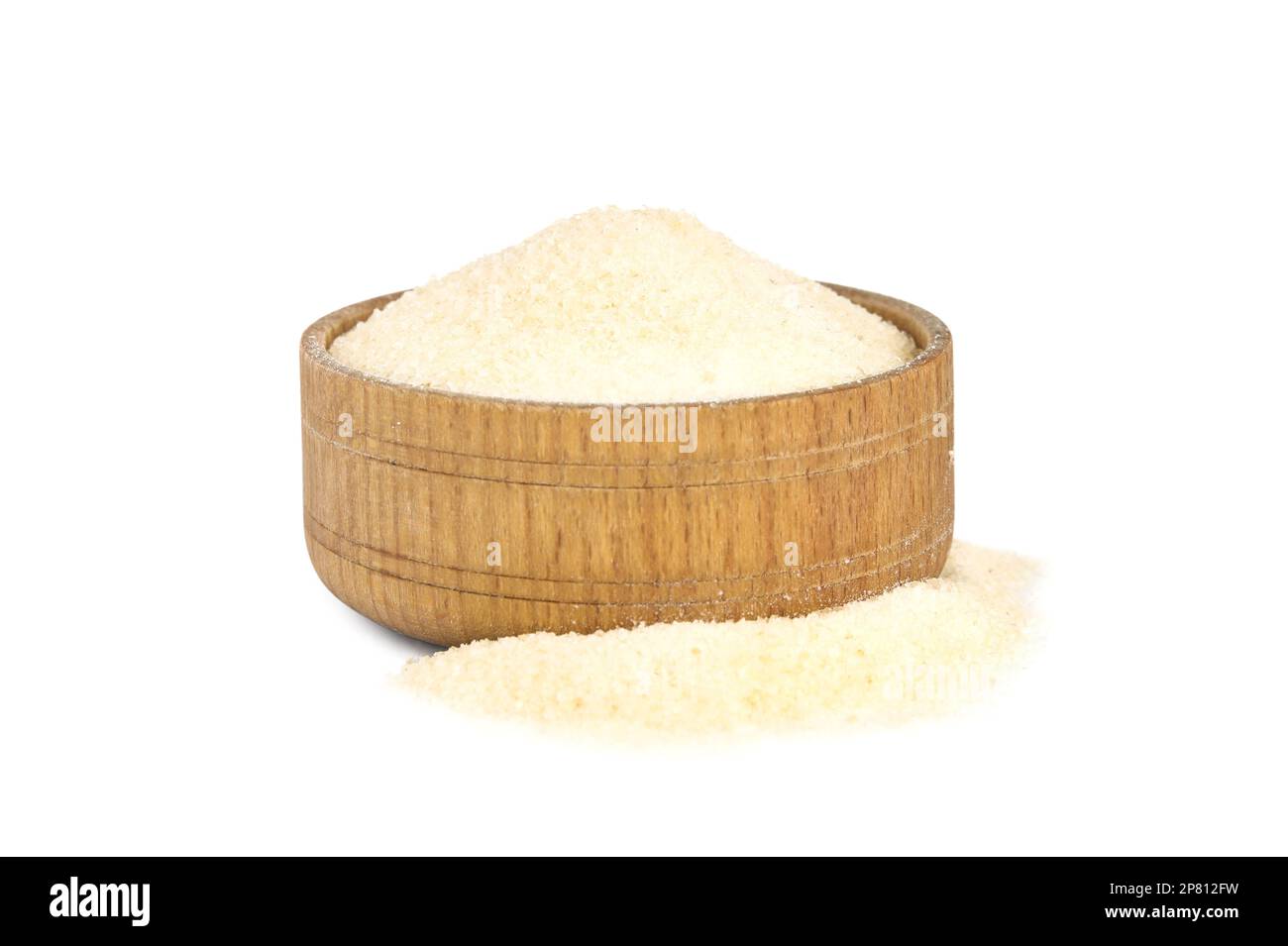 Gelatin powder and wooden bowl on white background Stock Photo - Alamy