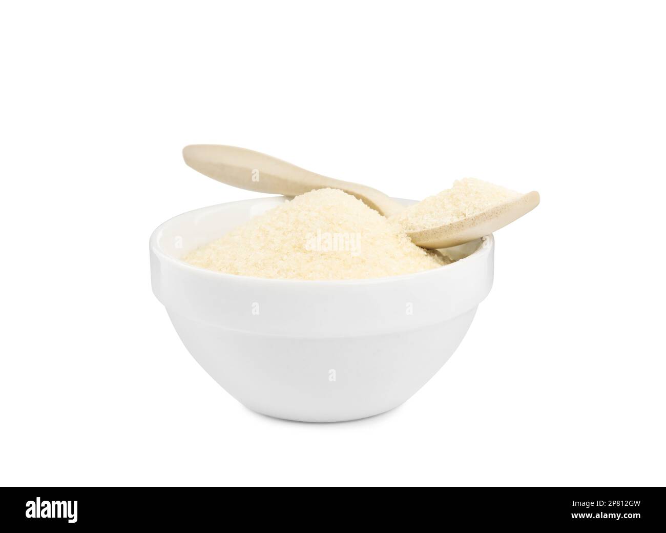 Gelatin powder in spoon and bowl isolated on white Stock Photo - Alamy