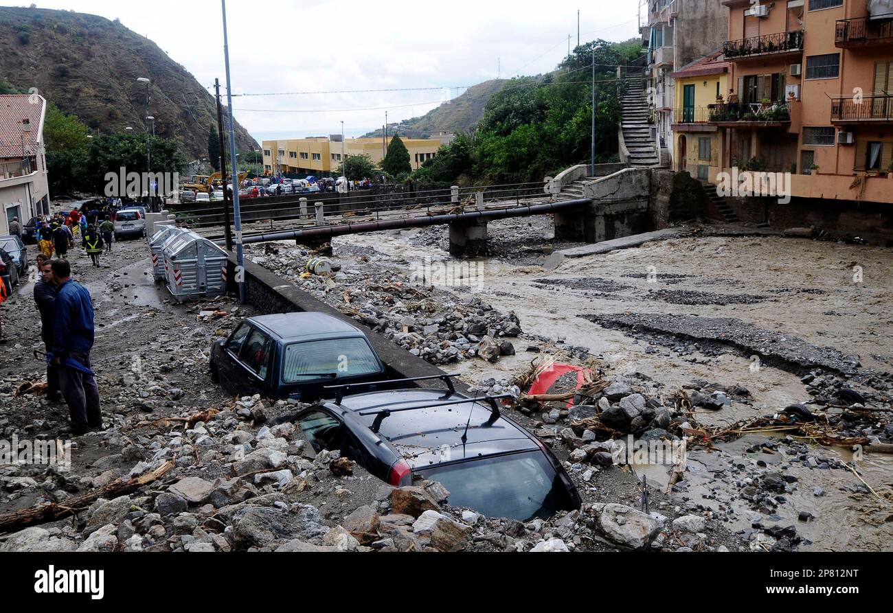 A view of downtown Giampilieri, near Messina, southern Italy, Friday ...