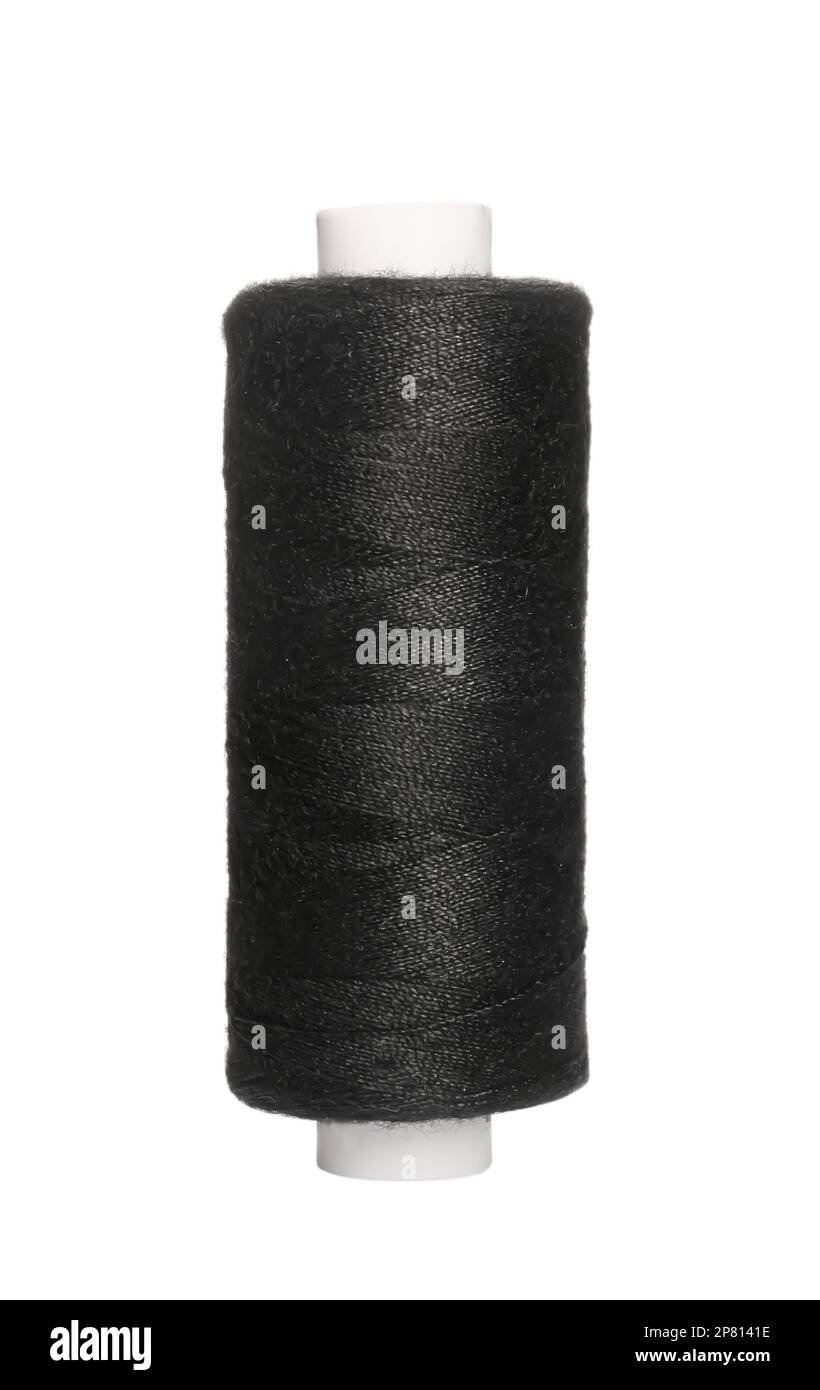 Spool of black sewing thread isolated on white Stock Photo - Alamy