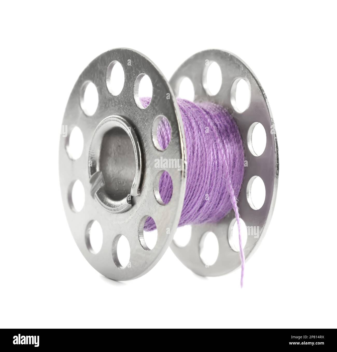 Metal spool of violet sewing thread isolated on white Stock Photo - Alamy