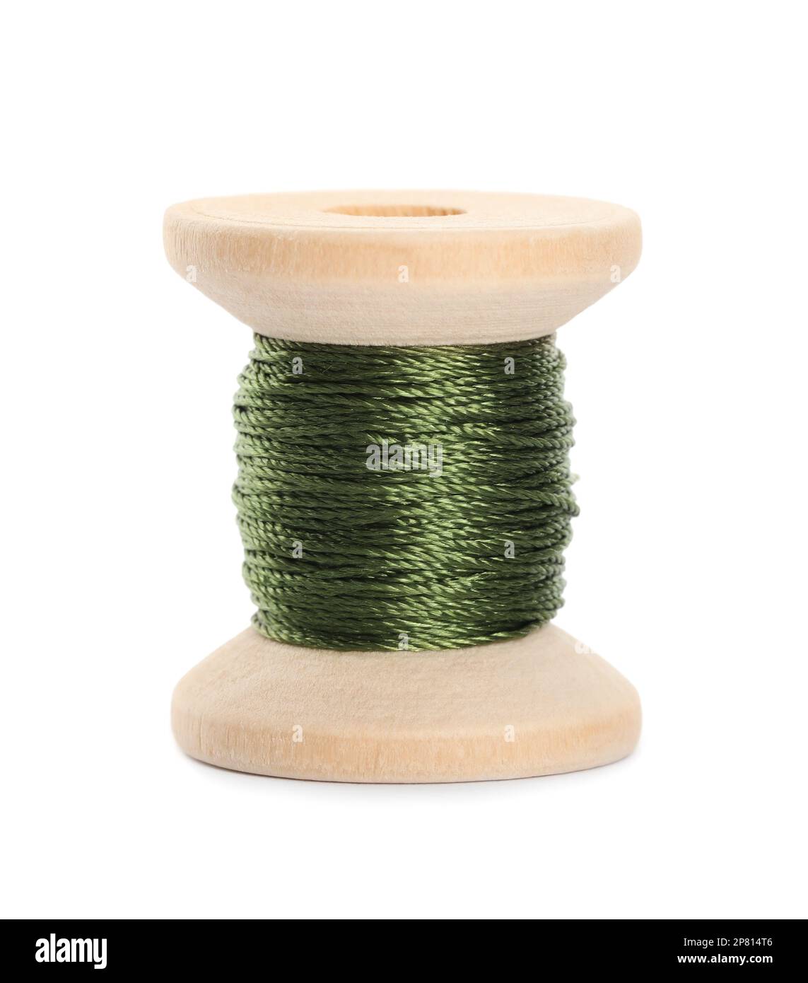 Wooden spool of olive green sewing thread isolated on white Stock Photo ...