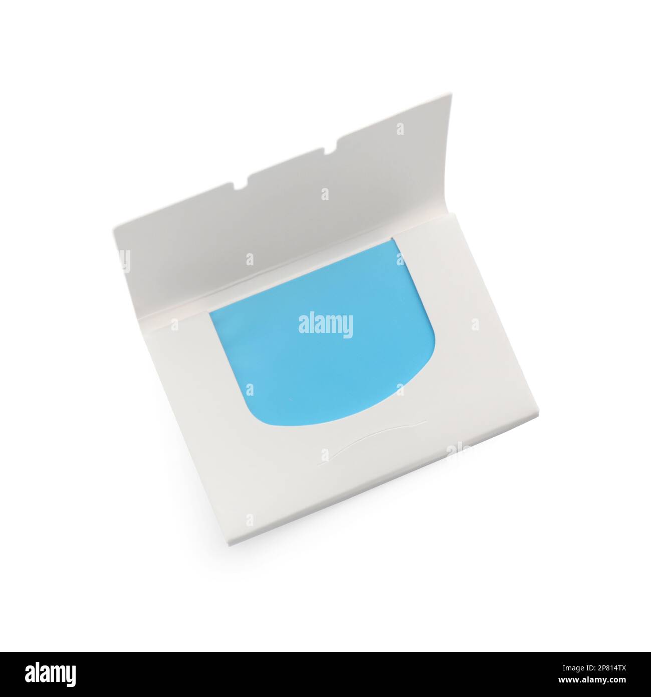Open package of facial oil blotting tissues isolated on white, top view ...