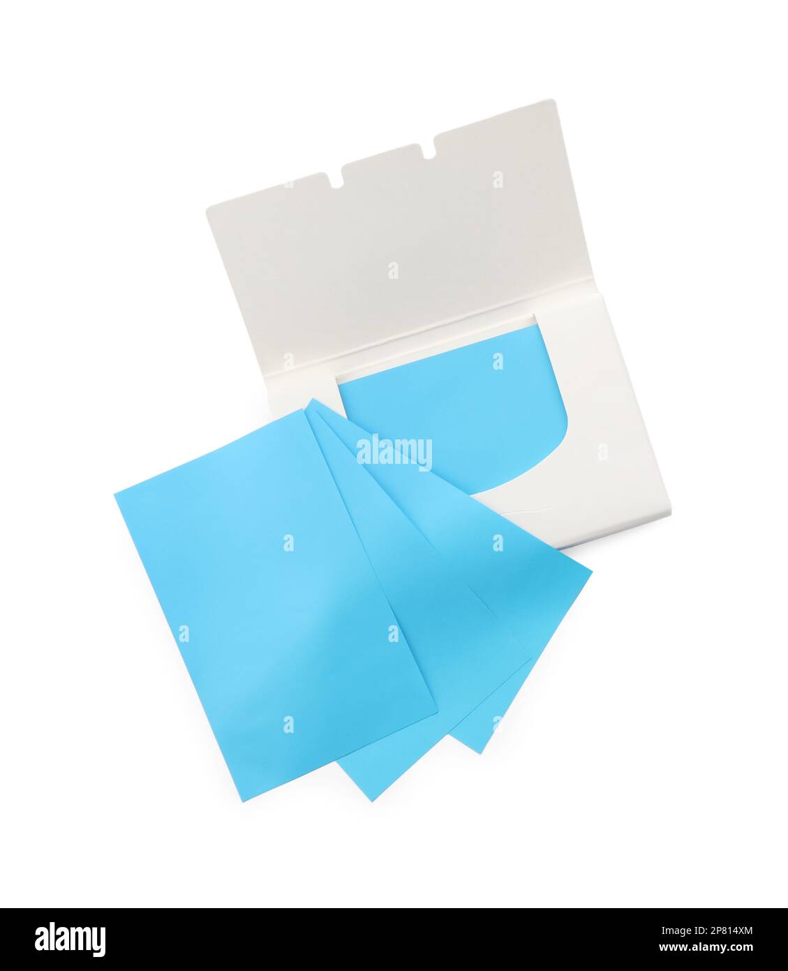 Open package of facial oil blotting tissues on white background, top ...