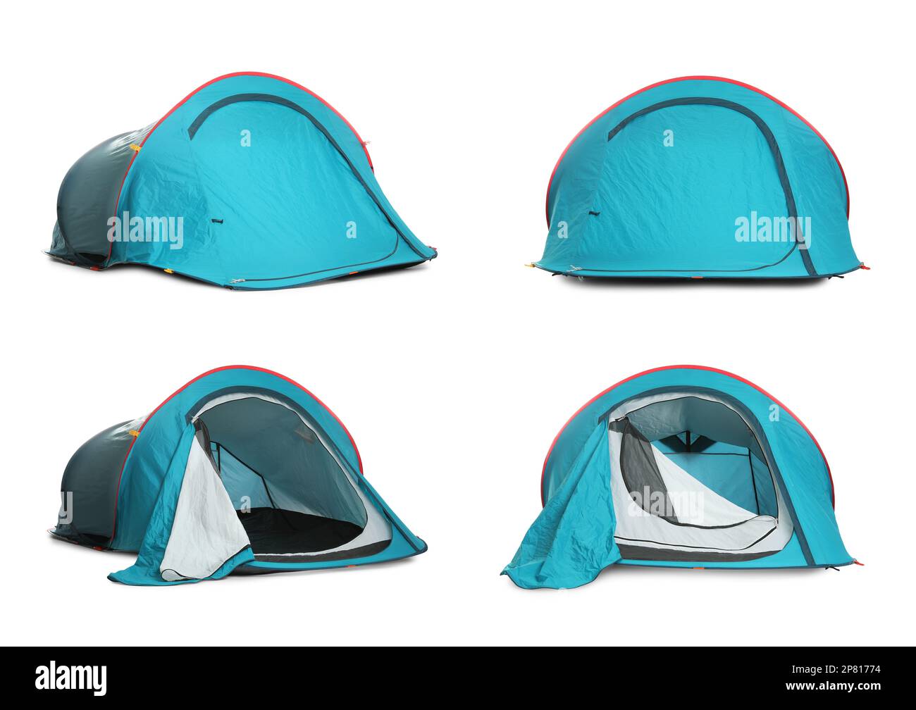 Light blue camping tents on white background, collage Stock Photo - Alamy