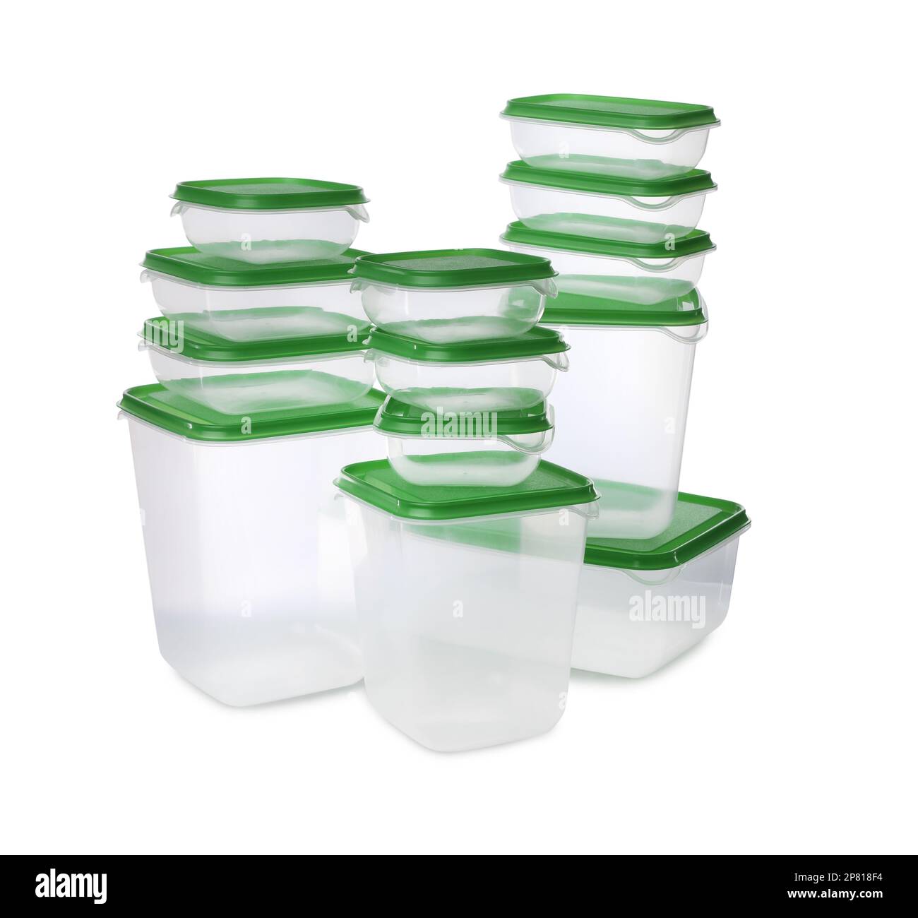 Set of empty plastic containers for food on white background Stock ...