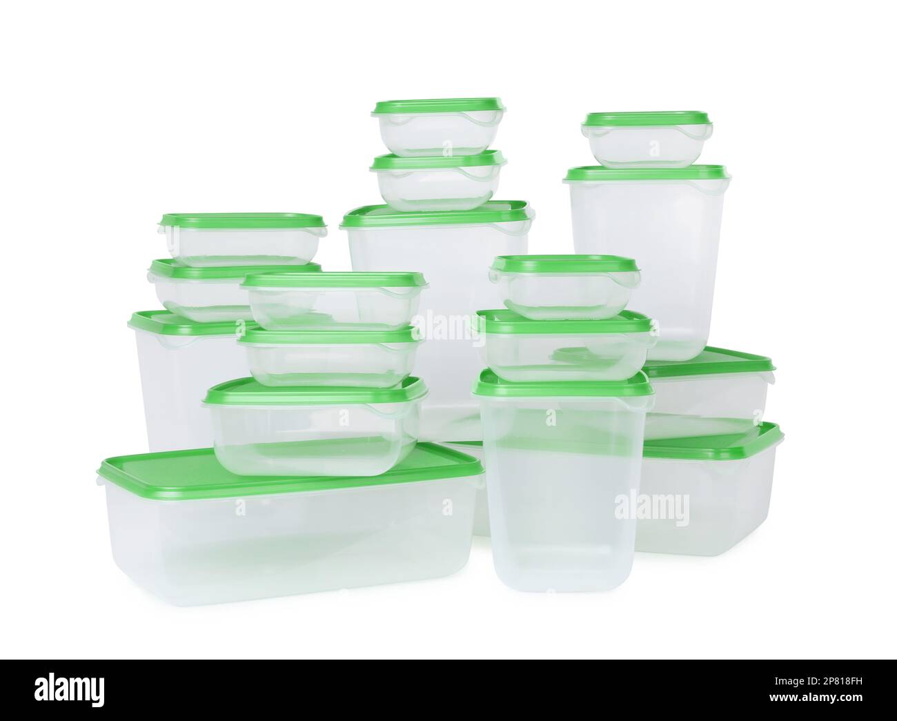 Set of empty plastic containers for food on white background Stock ...