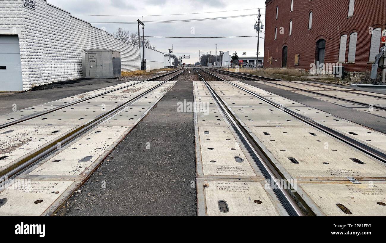 EMPORIA, KANSAS - MARCH 8, 2023 BNSF triple train tracks at the ...