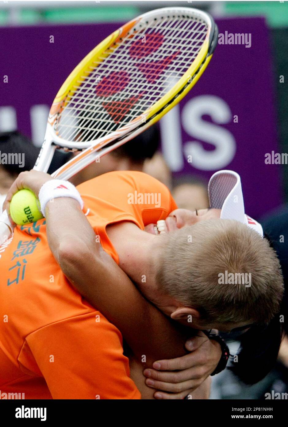Kimiko Date Krumm of Japan hugs with her husband Michael Krumm of ...