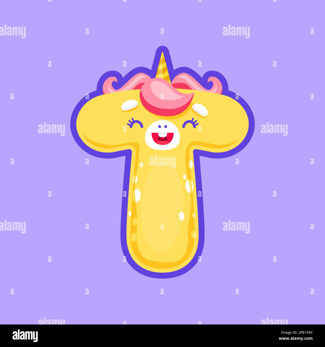Uppercase T unicorn alphabet sign, English Latin ABC type cartoon ...