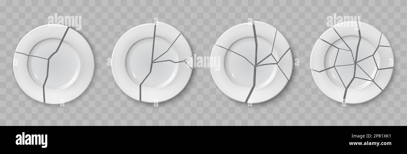 Ceramic broken plates with cracks, porcelain and kitchen dish shattered ...