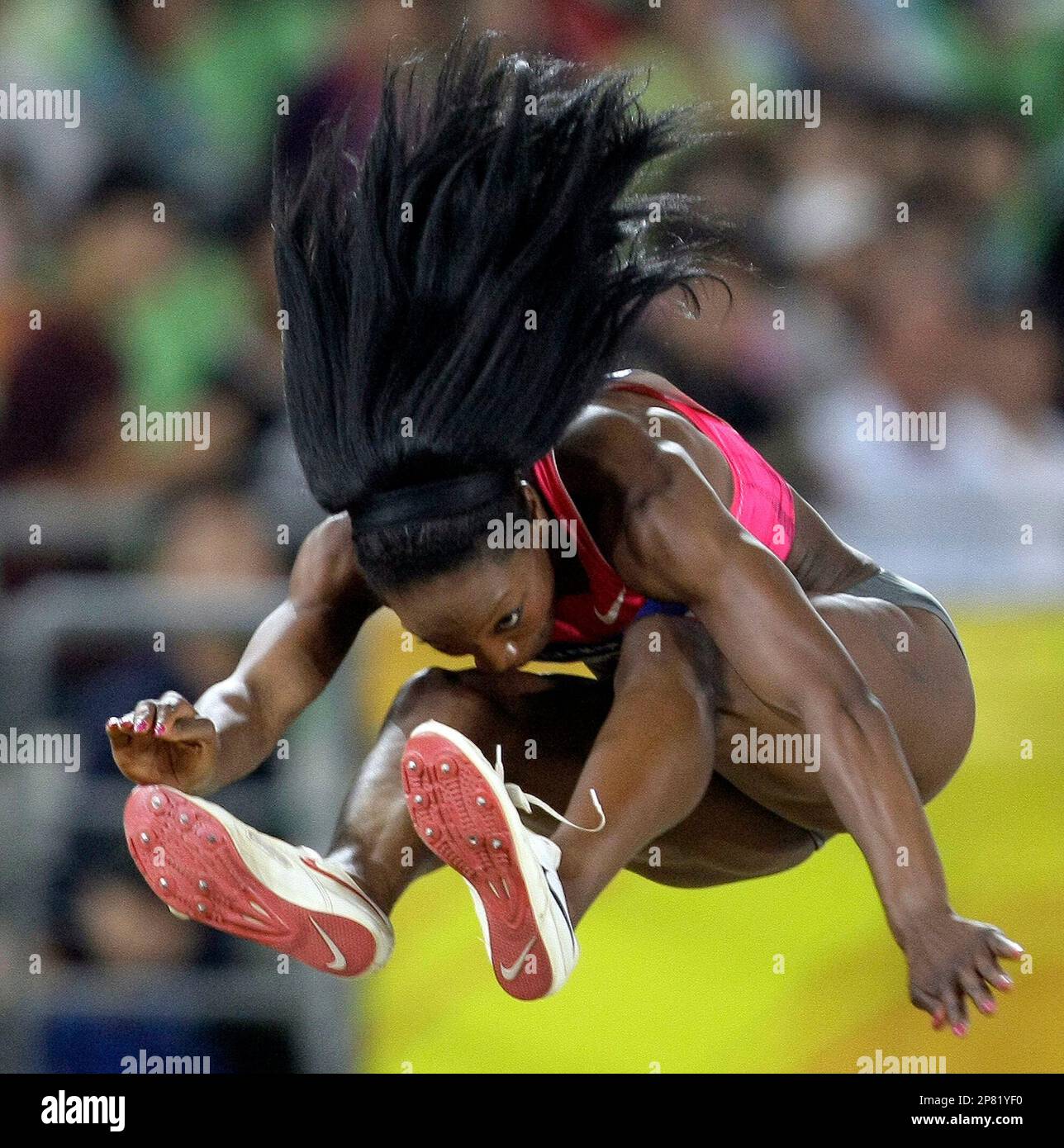 Funmi Jimoh of the United States competes during the women's long jump ...