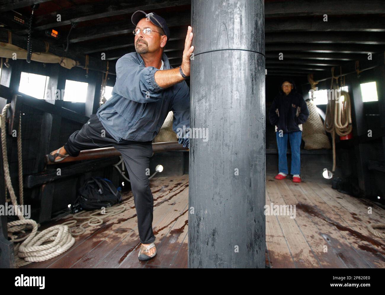 Niña captain Kyle Friauf of Fla. uses a bit of acrobatics to steer the ...