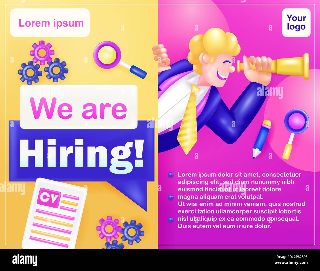 We are Hiring. Vector 3d of a man looking through binoculars Stock ...