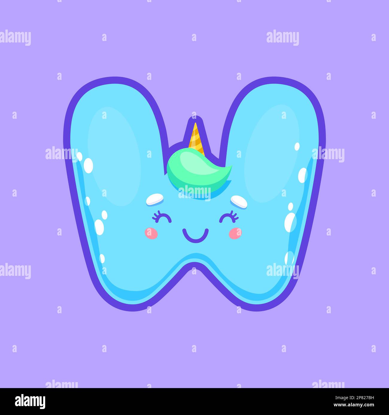 Letter W unicorn font, funny cartoon typeface ABC, typeset or typeface ...