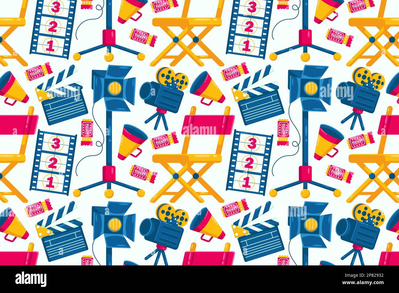 Movie time. Director's chair, megaphone, lighting, clapper board and ...