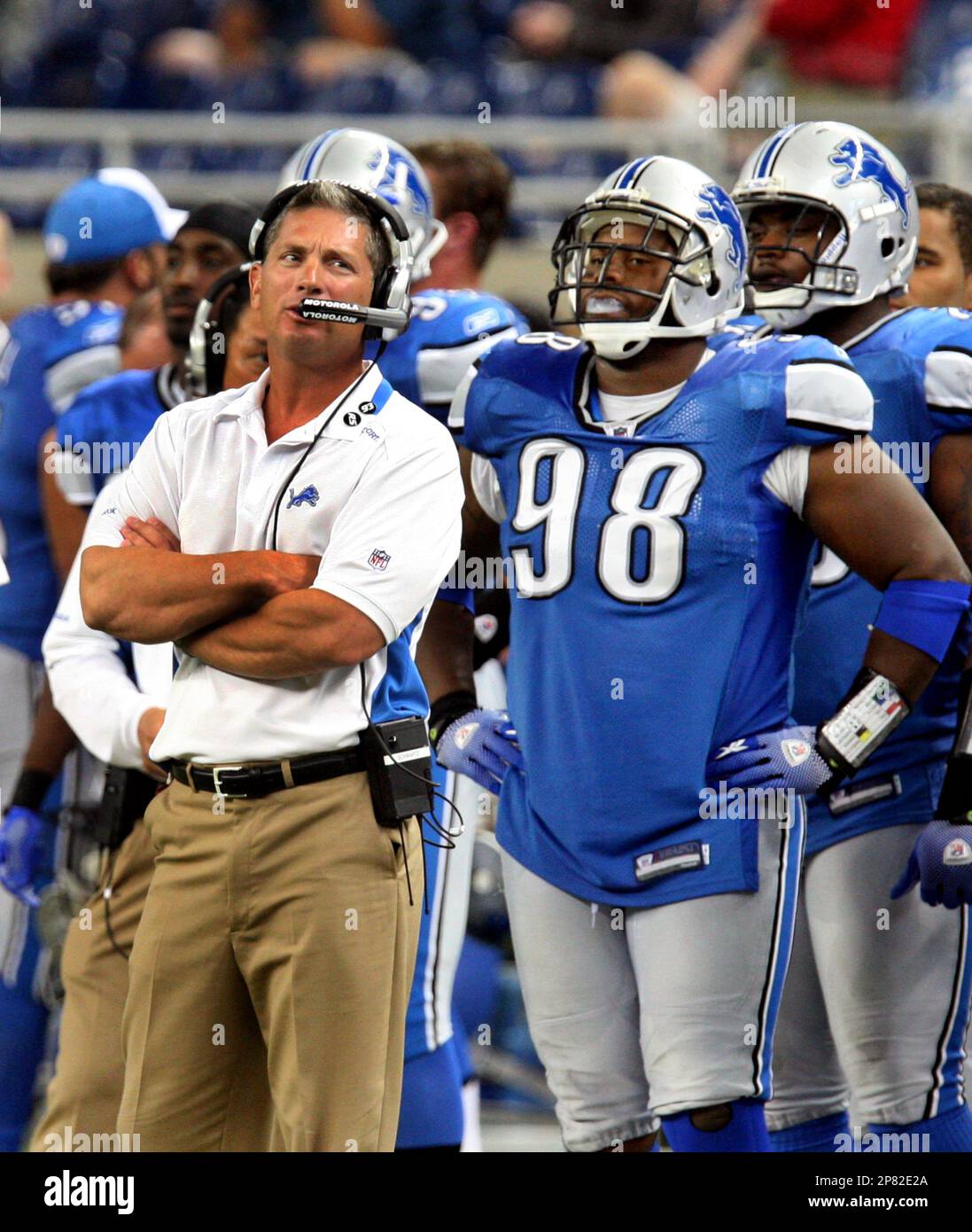 Detroit Lions head coach Jim Schwartz and defensive tackle Landon Cohen ...