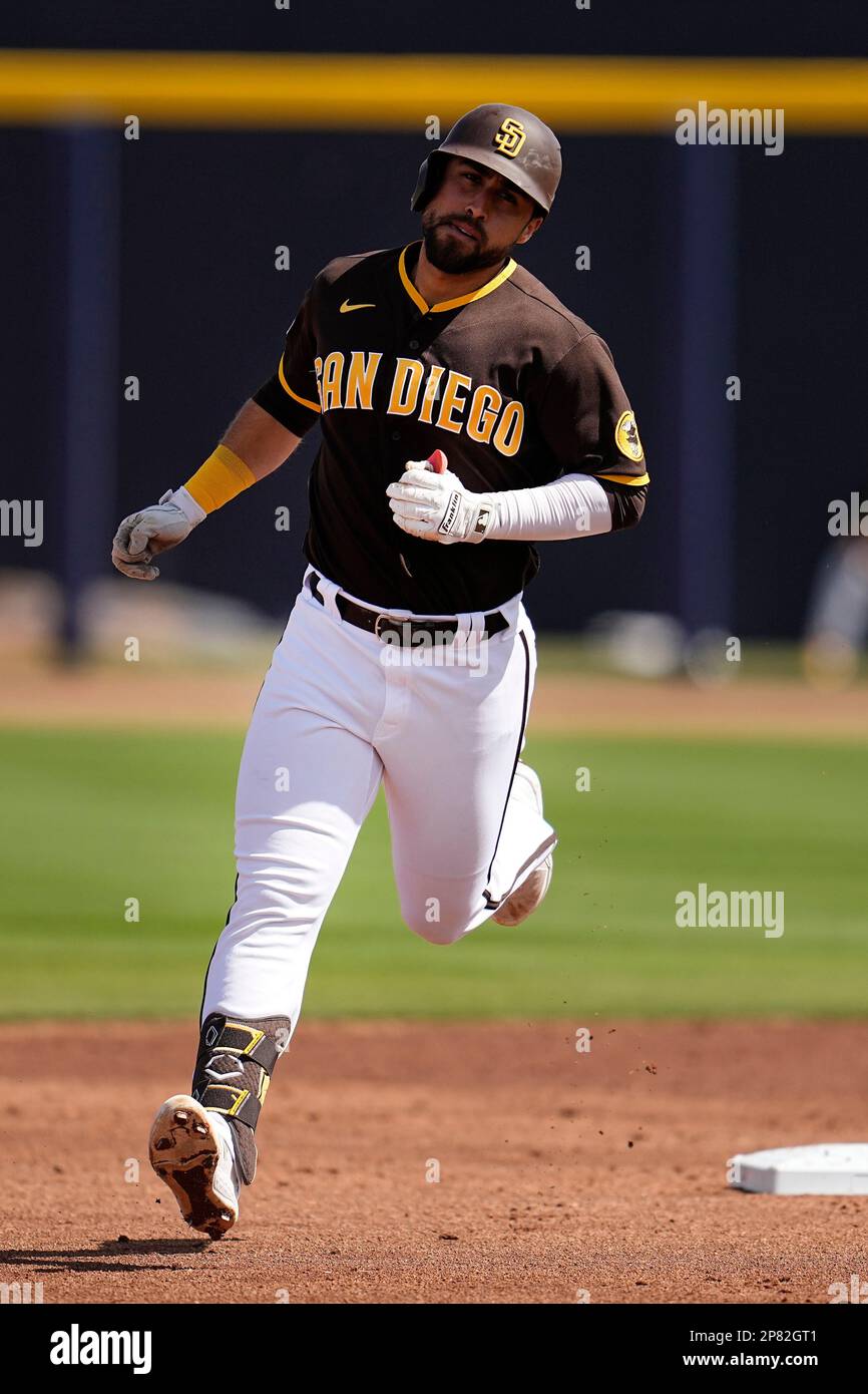 San Diego Padres' Alfonso Rivas runs the bases after hitting a two-run ...