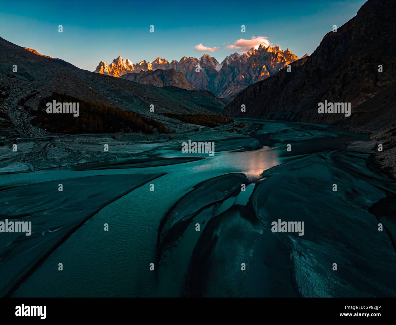 A view of Gulmit Gojal valley with famous landmark as Passu Cones or ...