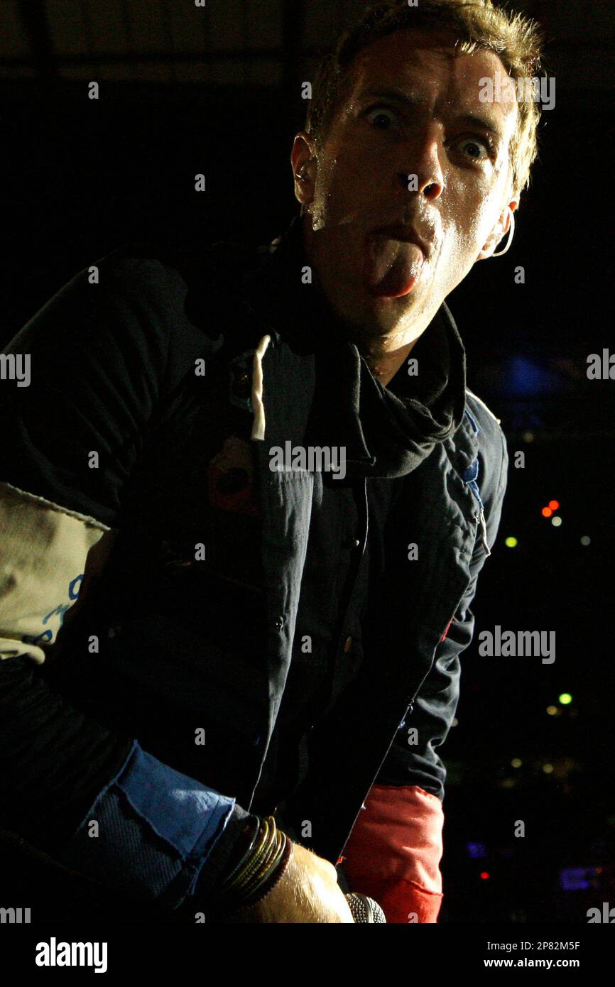 British lead singer Chris Martin, of the band Coldplay, performs at ...