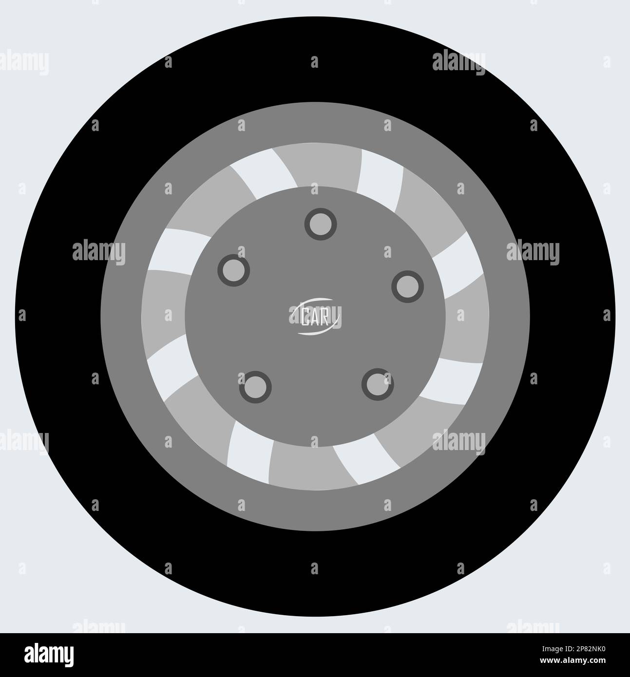 Tire, car wheel with metal rim and bolts, minimal style, black and grey ...